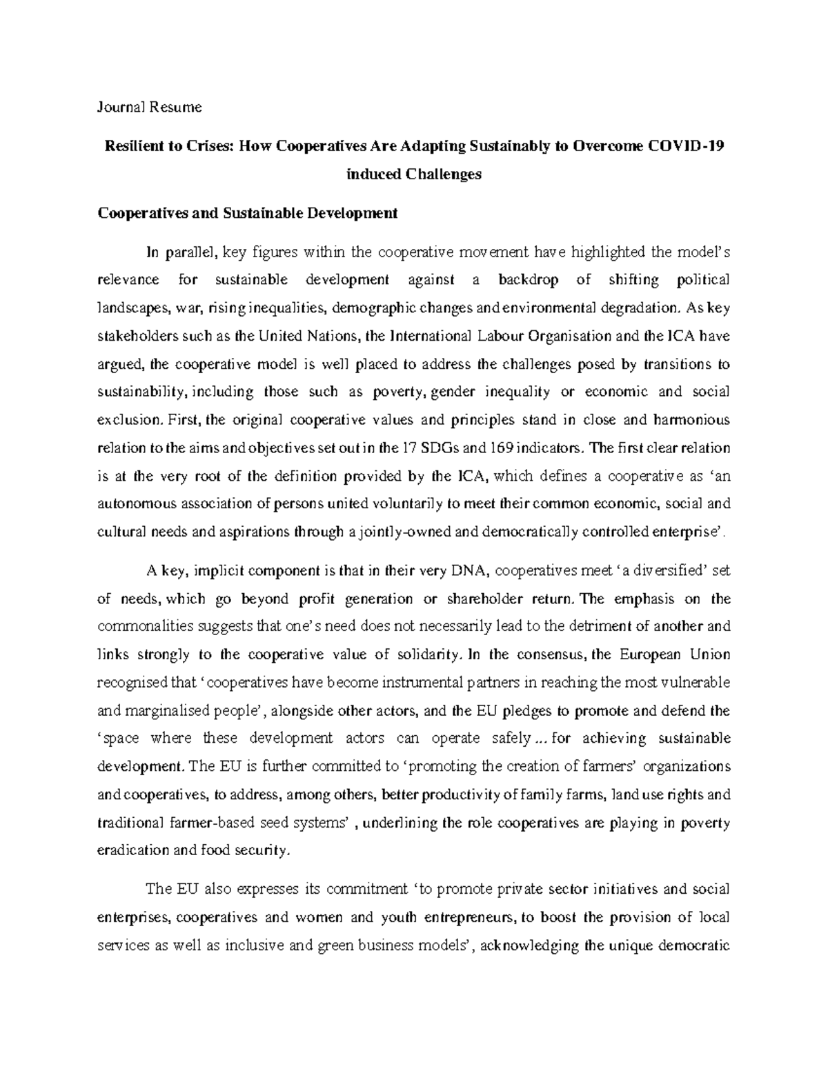 Journal Resume - Cooperative - Journal Resume Resilient to Crises: How ...