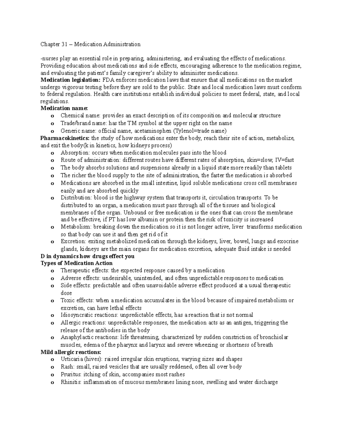 Chapter 31 Medication Administration Chapter 31 Medication