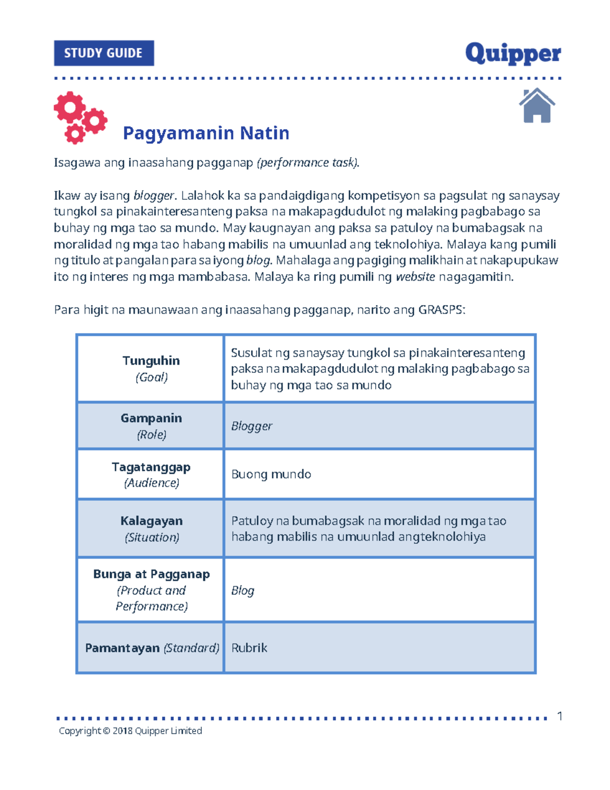 G11 - Proyekto - Pagbuo NG Isnag BLOG - 1 Copyright © 2018 Quipper ...