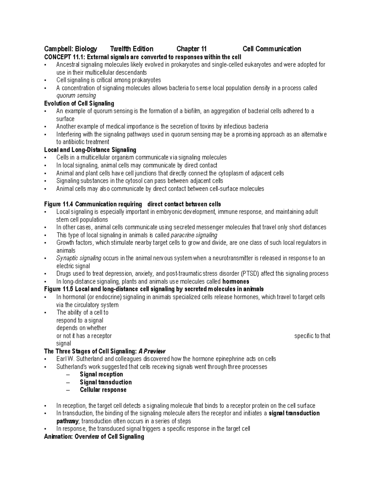 Notes 11 Cell Communication - Campbell: Biology Twelfth Edition Chapter ...
