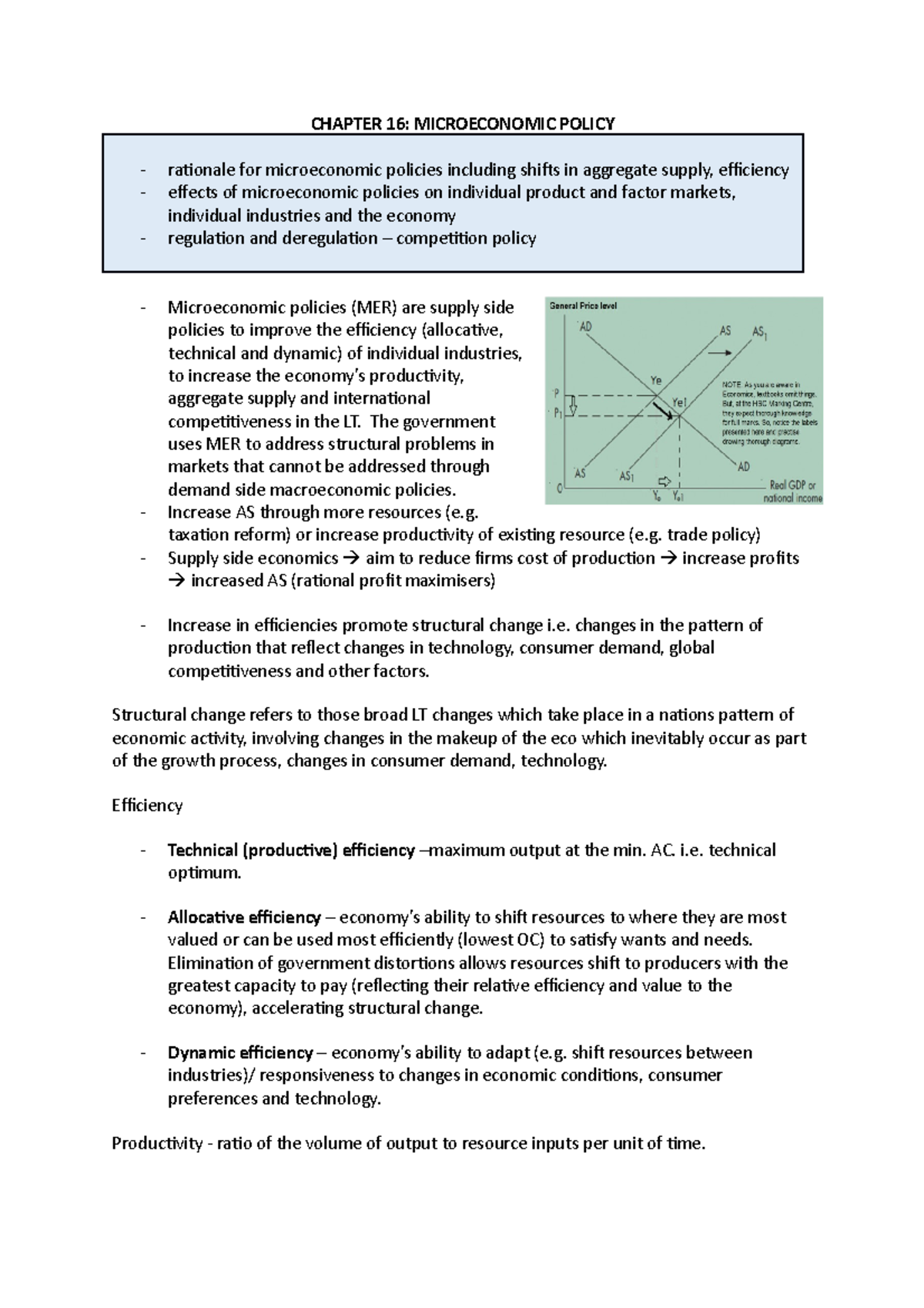 ECON1102 Notes - CH16 Microeconomic Policy - CHAPTER 16: MICROECONOMIC ...