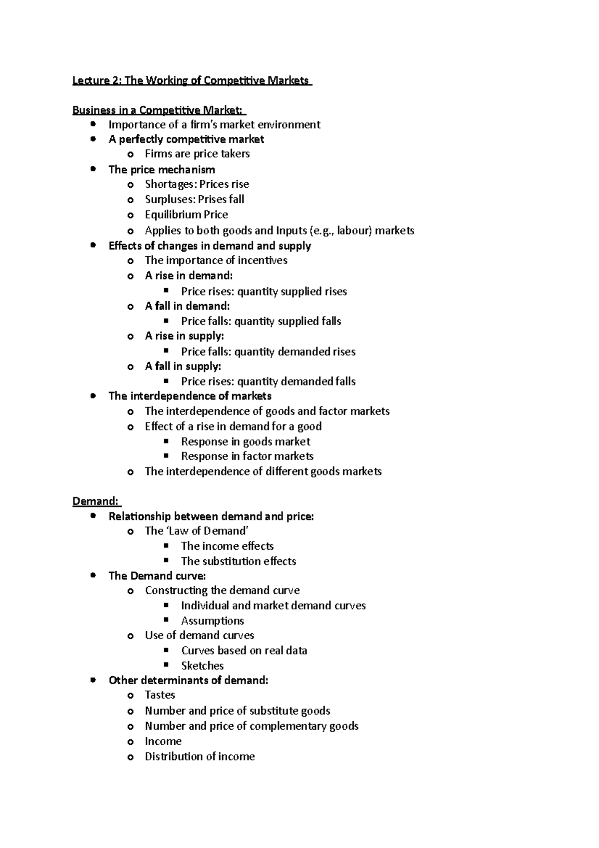 The World of Compeitive Markets - Lecture 2: The Working of Competitive ...