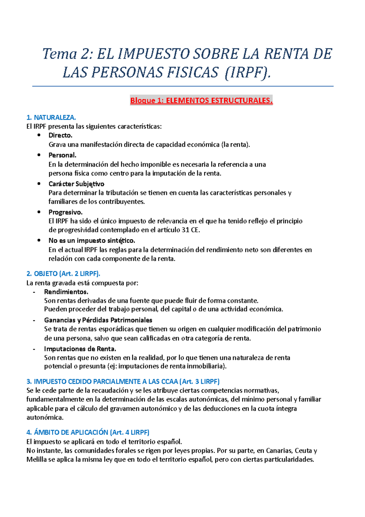 Tema 2 IRPF: Bloque 1. Elementos Estructurales - Tema 2: EL IMPUESTO SOBRE LA RENTA DE LAS ...