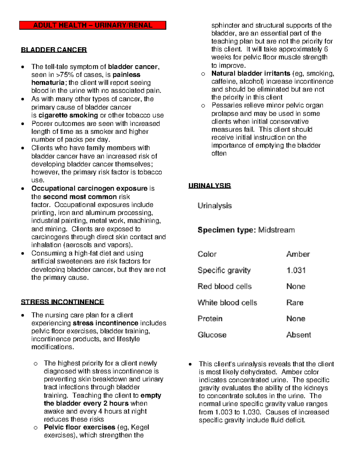 Uworld-adult-urinary renal-1 - ADULT HEALTH – URINARY/RENAL BLADDER ...