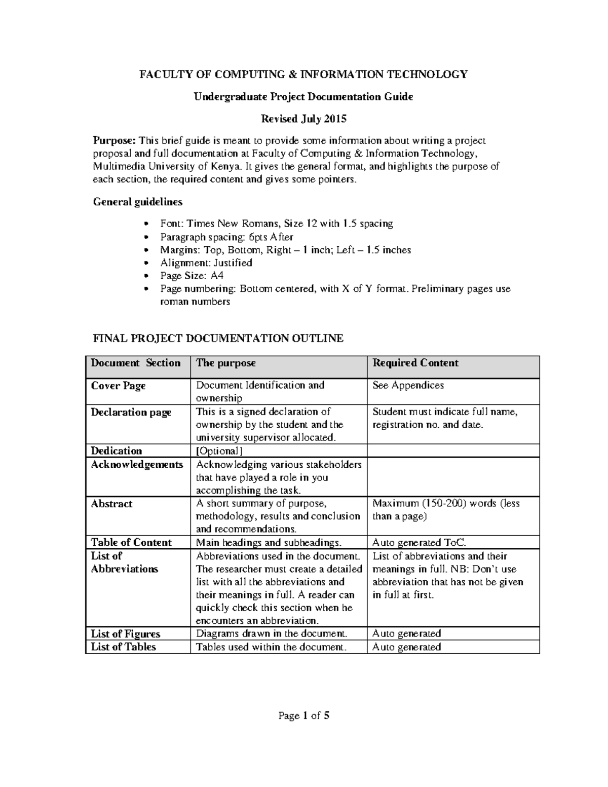 Project Documentation Format Guide Finalx - FACULTY OF COMPUTING & INFORMATION TECHNOLOGY - Studocu