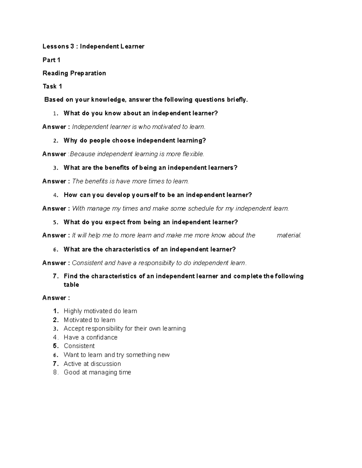 Independent Learner - Lessons 3 : Independent Learner Part 1 Reading ...
