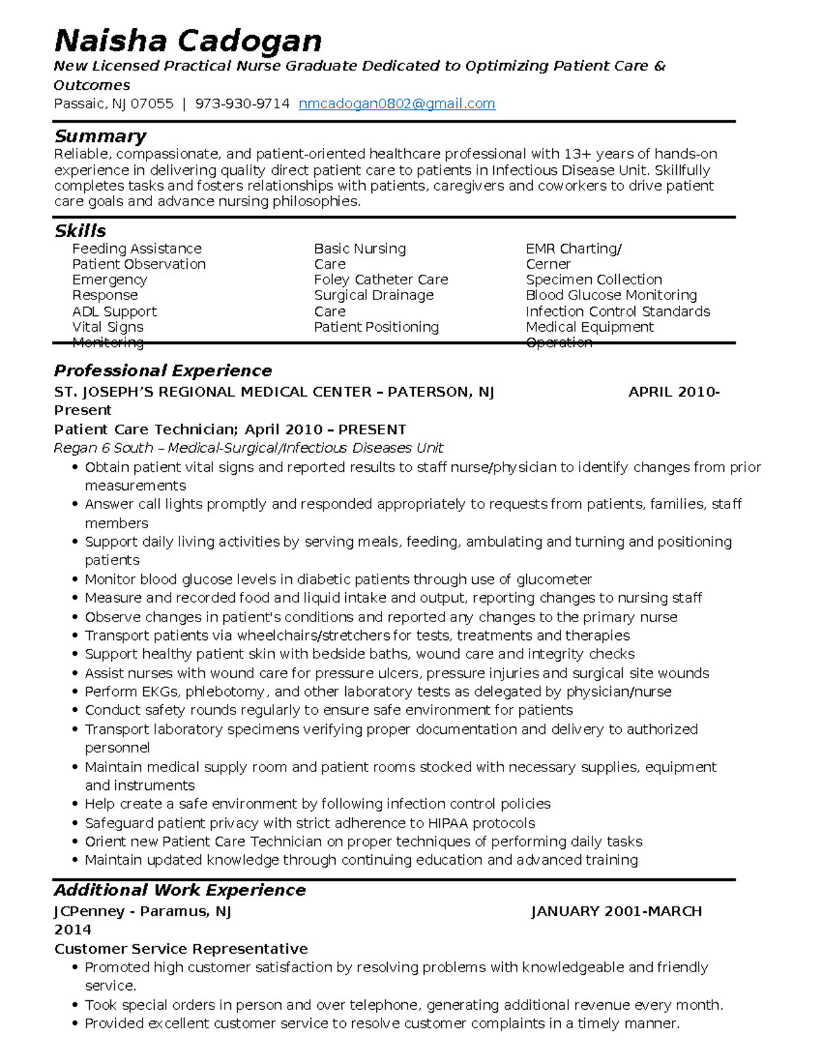Naisha Resume Final - notes - Naisha Cadogan New Licensed Practical ...