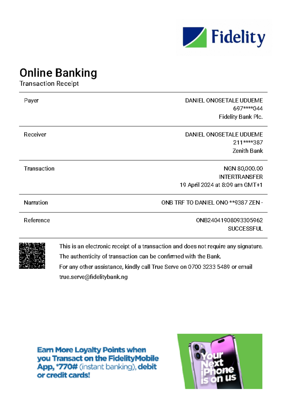 Transaction Receipt - Online Banking Transaction Receipt Payer DANIEL ...
