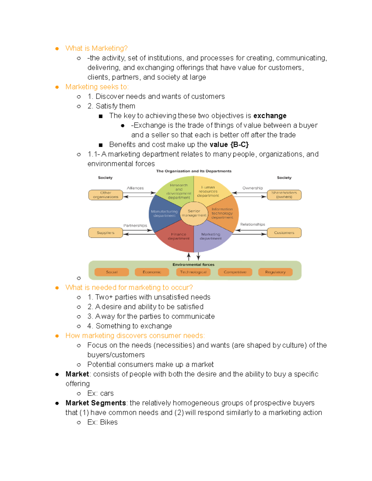 Chapter 1 Notes - What is Marketing? -the activity, set of institutions ...