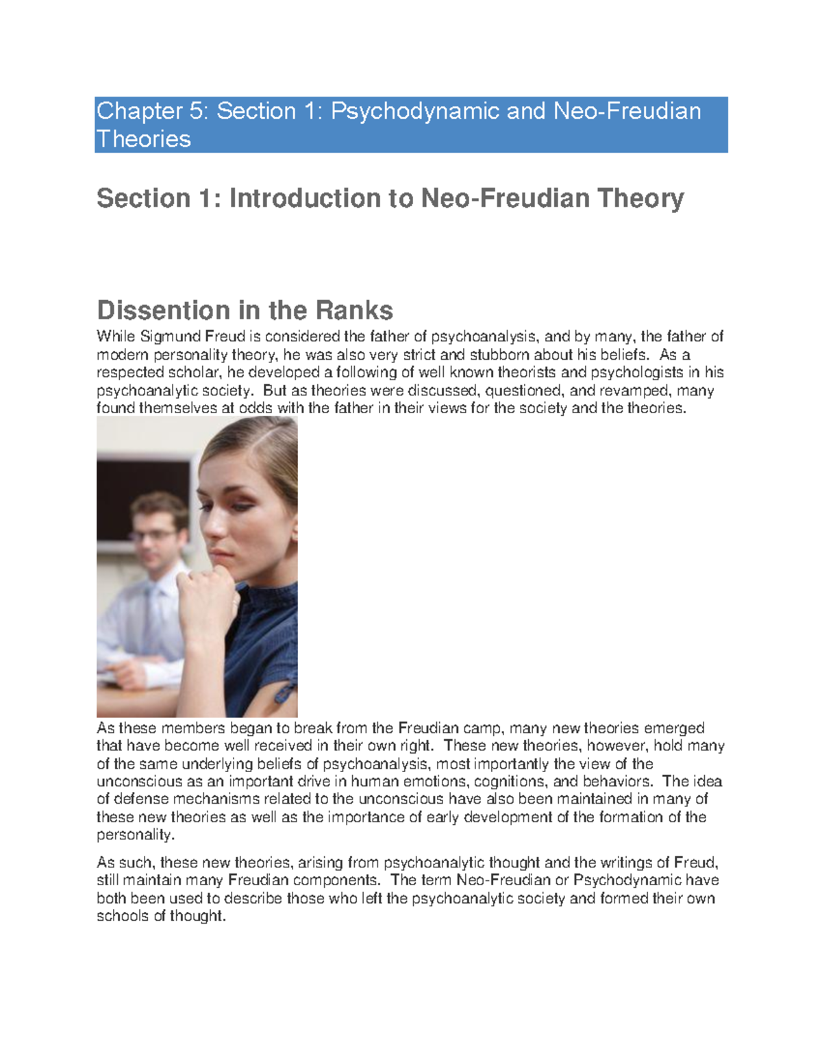 All Psych - Personality Theory - Ch 5 - Psychodynamic - Neo Freudian ...