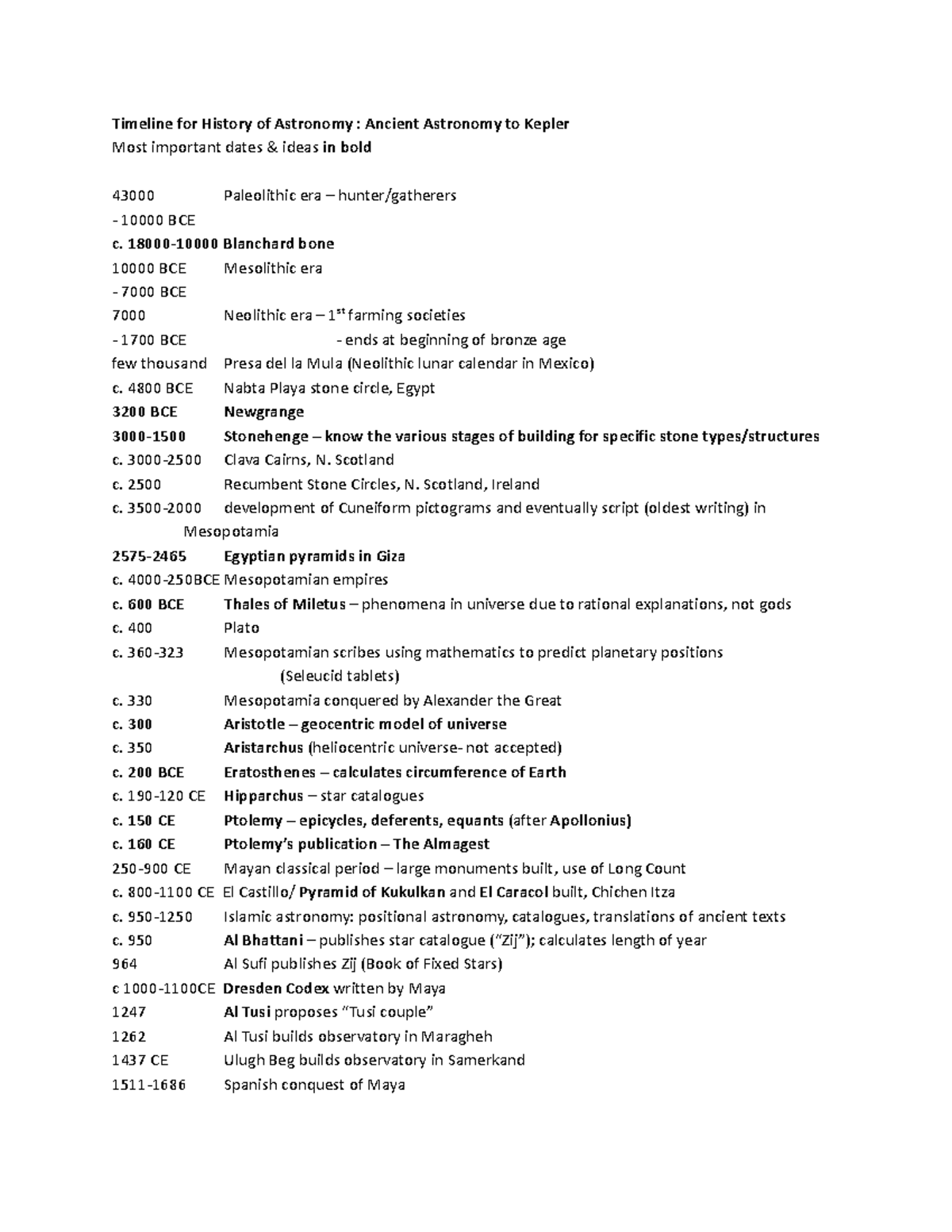 Nats exam review - Timeline for History of Astronomy : Ancient ...
