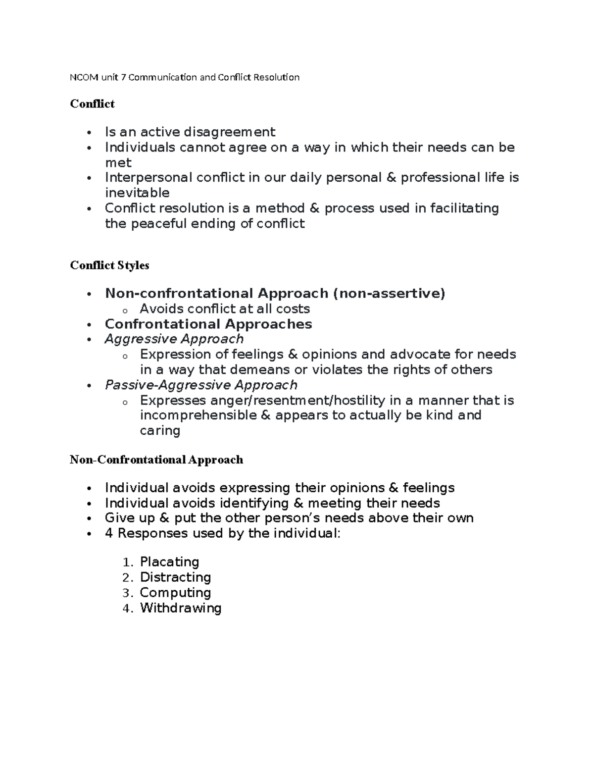 Unit 7 Communication and Conflict Resolution - NCOM unit 7 ...