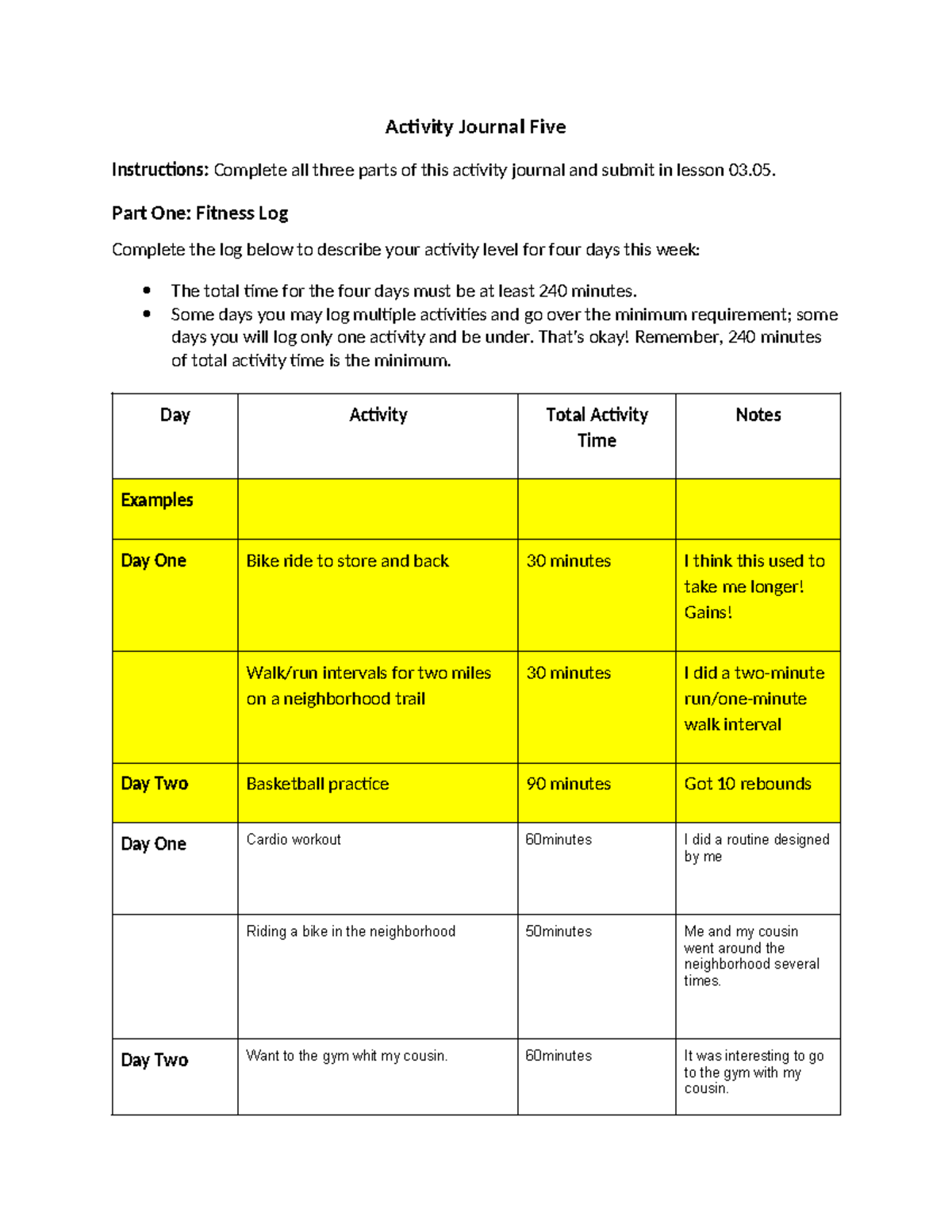 Activity journal 05 mxm - Activity Journal Five Instructions: Complete ...