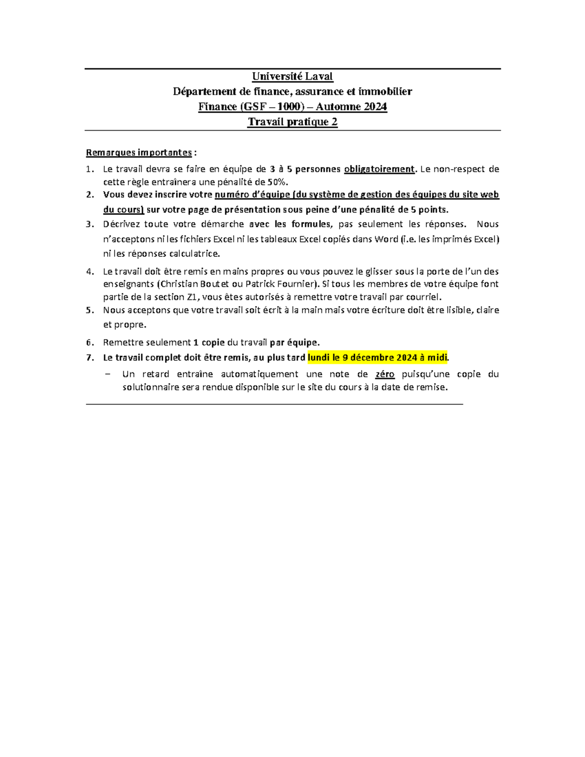 TP2 GSF-1000 A24 - tp 2 pratique - Université Laval Département de finance, assurance et ...