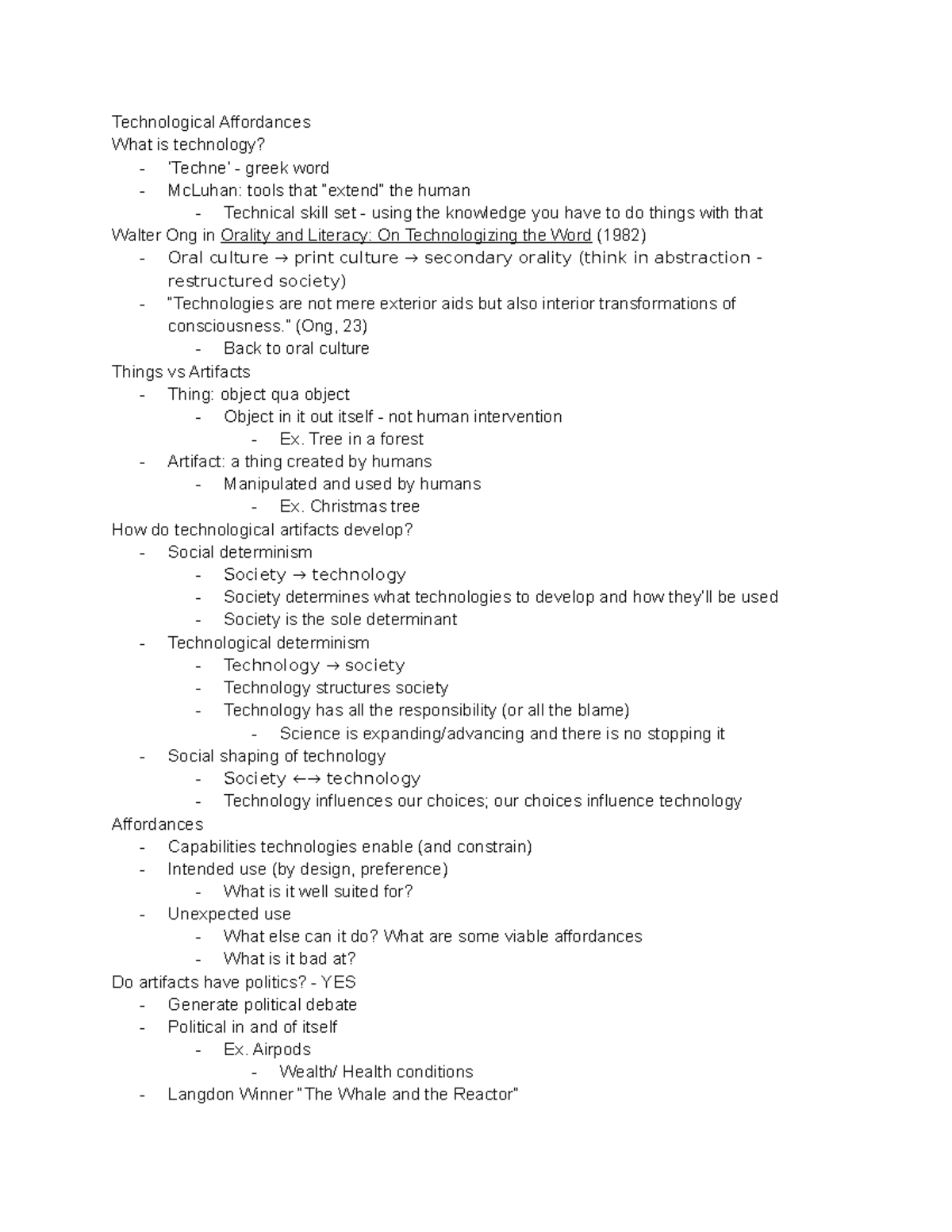9 12 - Lecture notes 3 - Technological Affordances What is technology ...