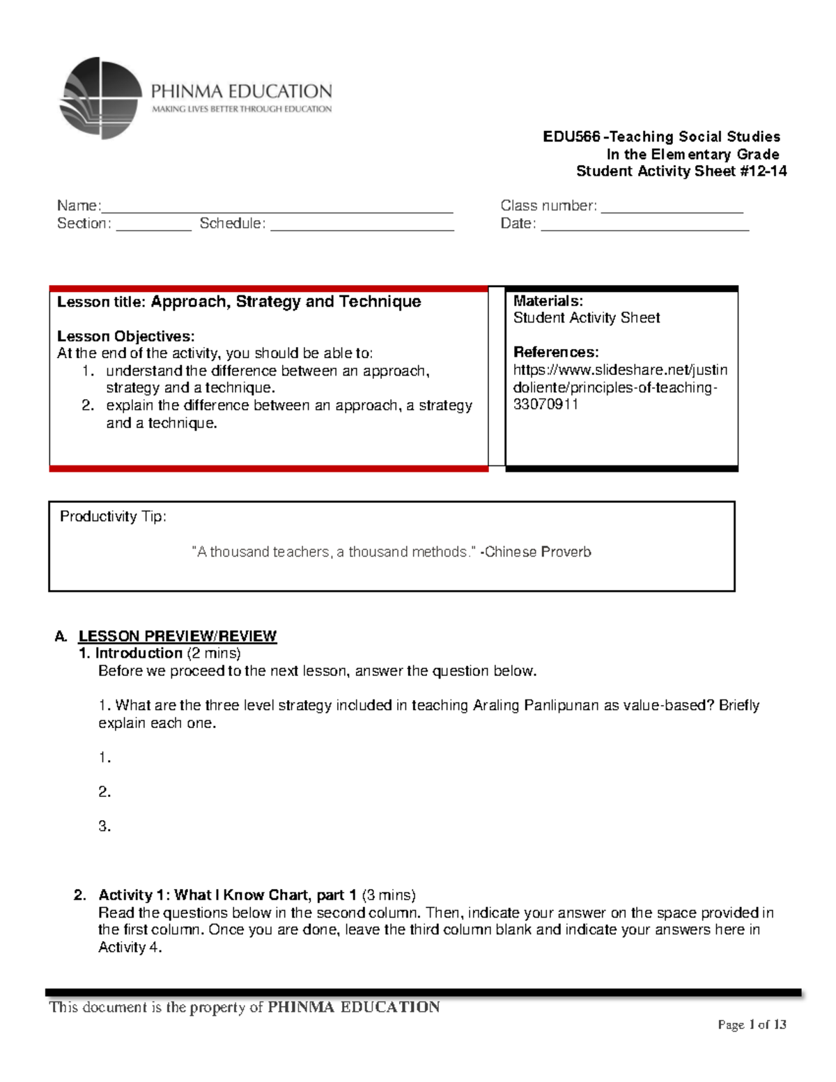 SAS#12-14Edu566 - Approach, Strategy and Technique - In the Elementary ...