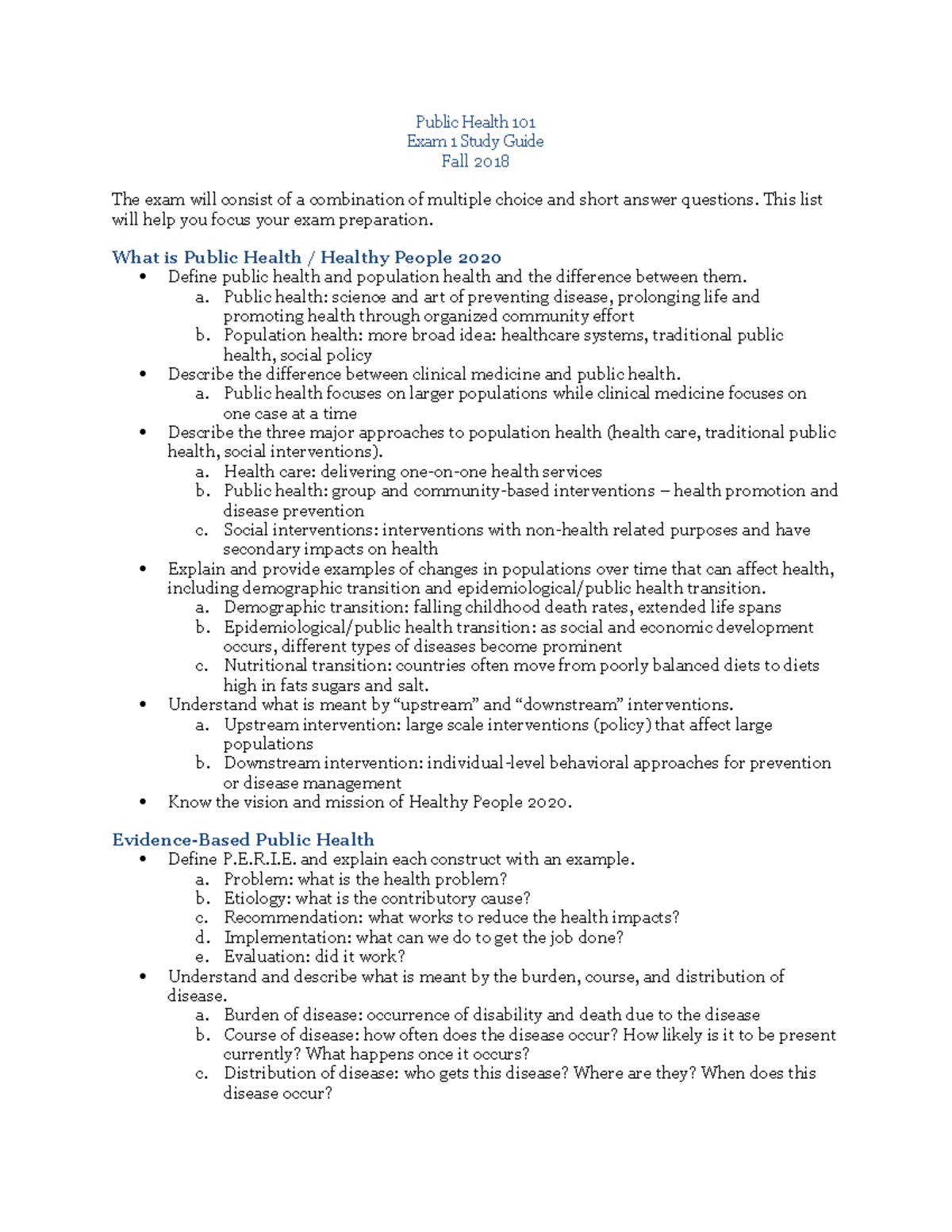 101 5.1 Midterm Study Guide Fall 2018 - Public Health 101 Exam 1 Study ...