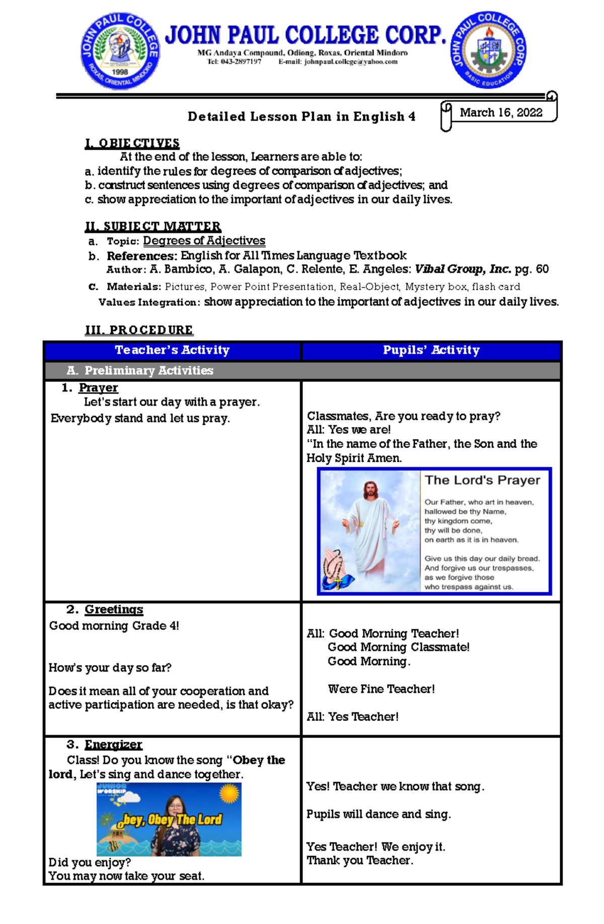 Ms. Len-Len Poypoy LP. English 4 - Detailed Lesson Plan in English 4 I ...