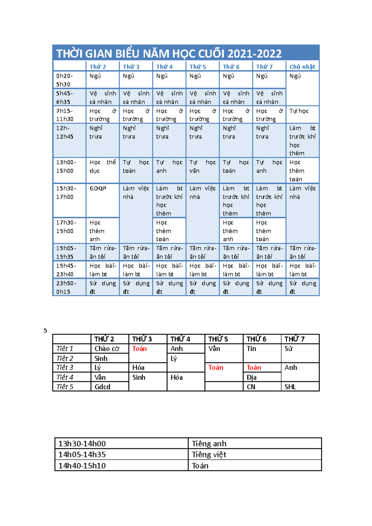 THỜI GIAN BIỂU NĂM HỌC CUỐI 2021 - TH ỜI GIAN BI U NĂM H Ể ỌC CUỐỐI 2021- Th ứ 2 Th ứ 3 Th ứ 4 ...