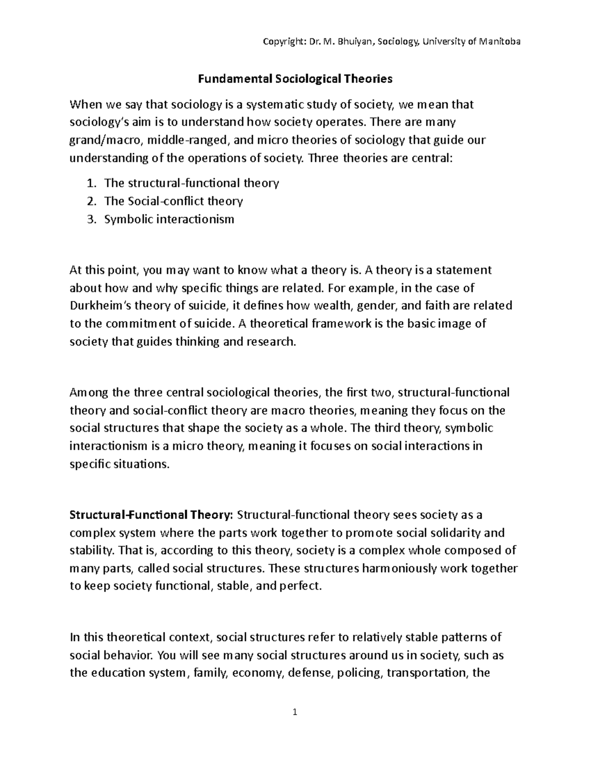 Script-video - sociological theory - Soc - 1000 A05 - U of M - Studocu