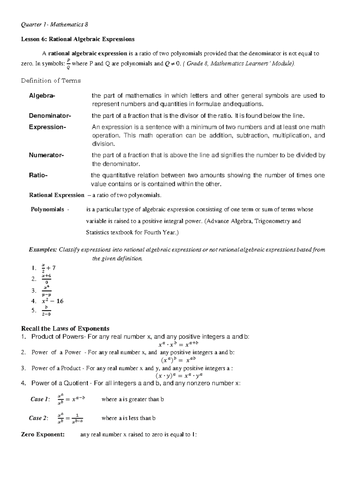 Quarter-1-Rational-Algebraic-Expressions 2 - Quarter 1- Mathematics 8 ...