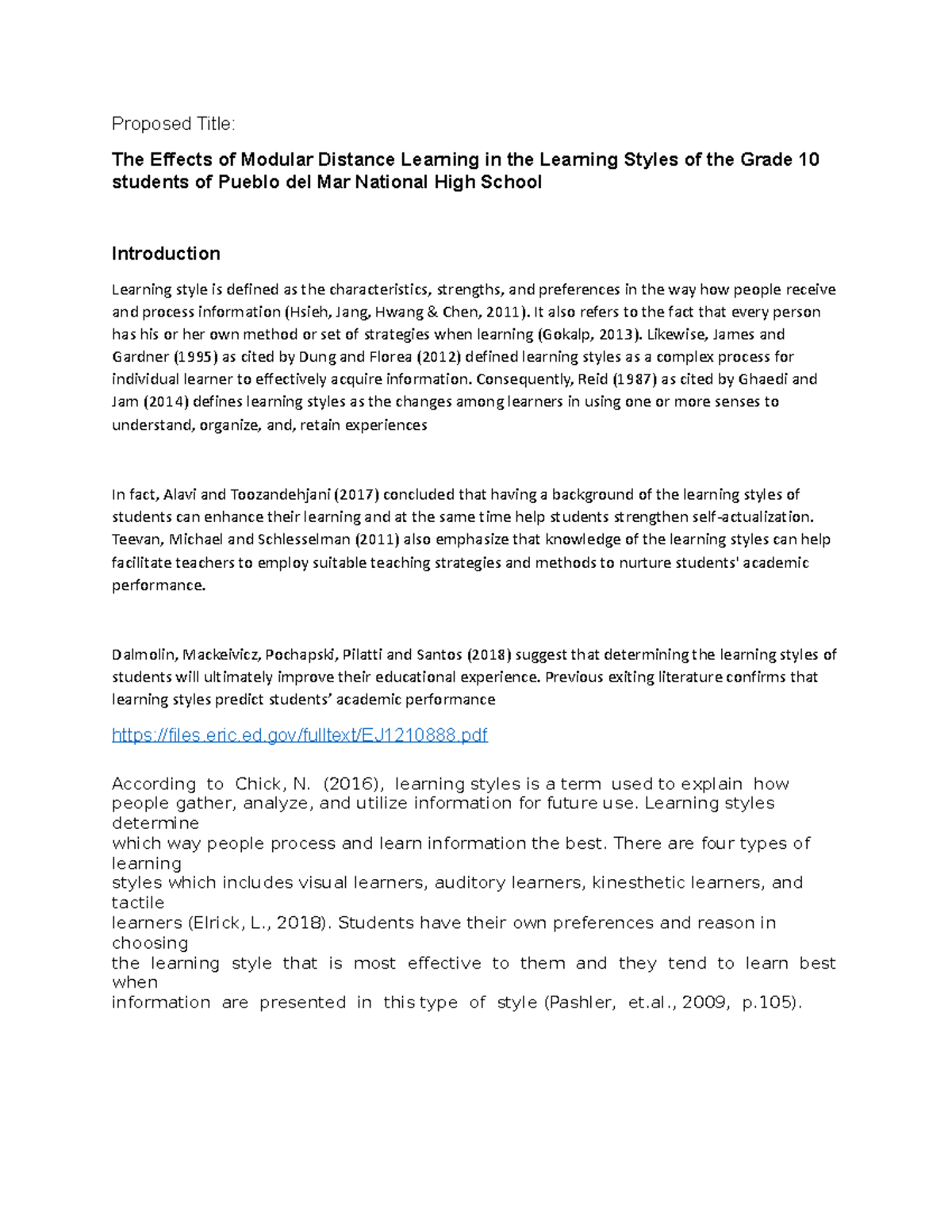 Proposed Title - research - Proposed Title: The Effects of Modular ...