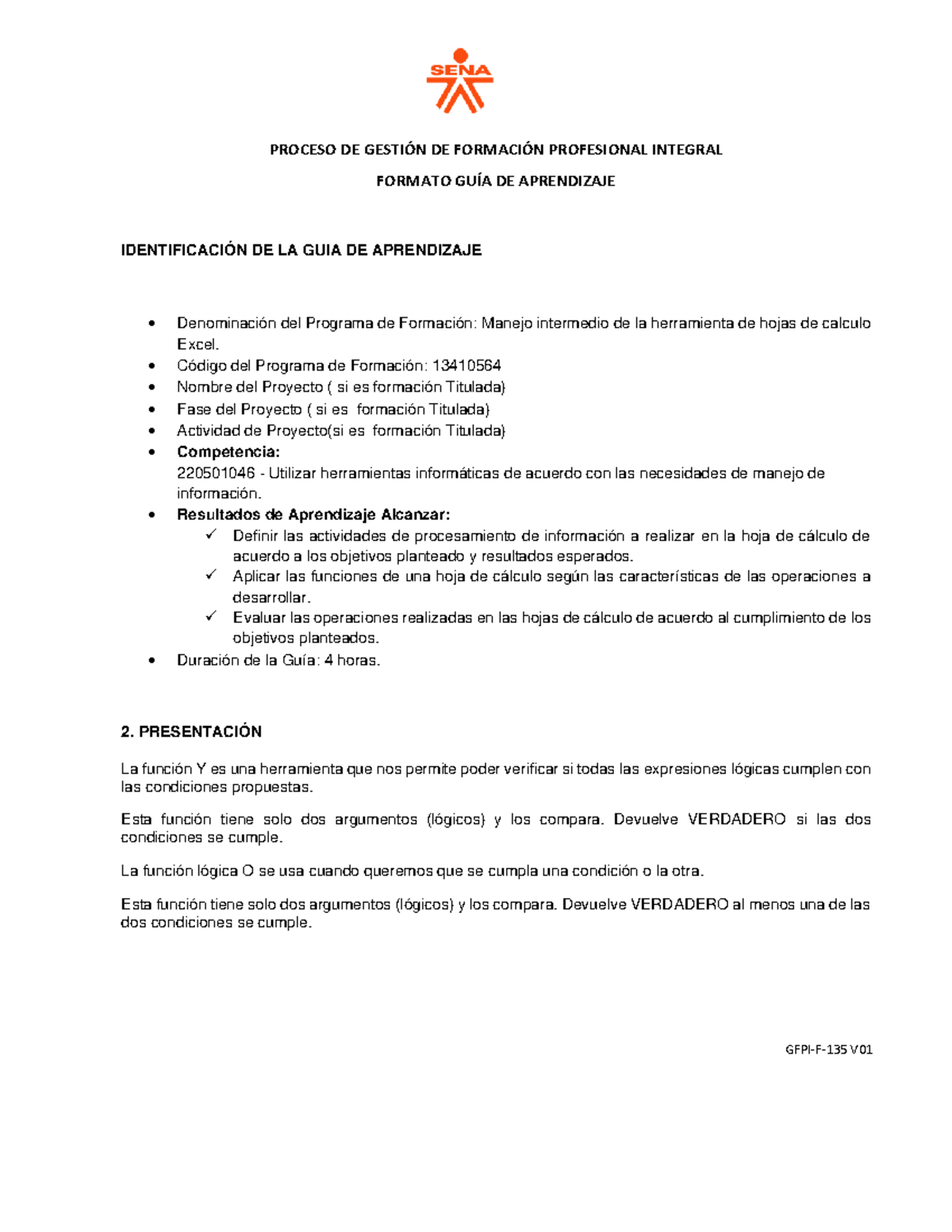 GUIA DE Aprendizaje Excel Funcion Y - O - PROCESO DE GESTI”N DE FORMACI”N PROFESIONAL INTEGRAL ...