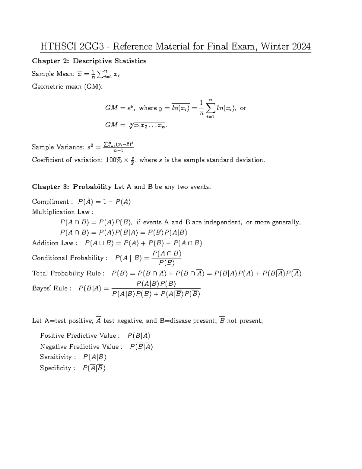 Hthsci 2GG3 formula sheet original - HTHSCI 2GG3 - Reference Material ...