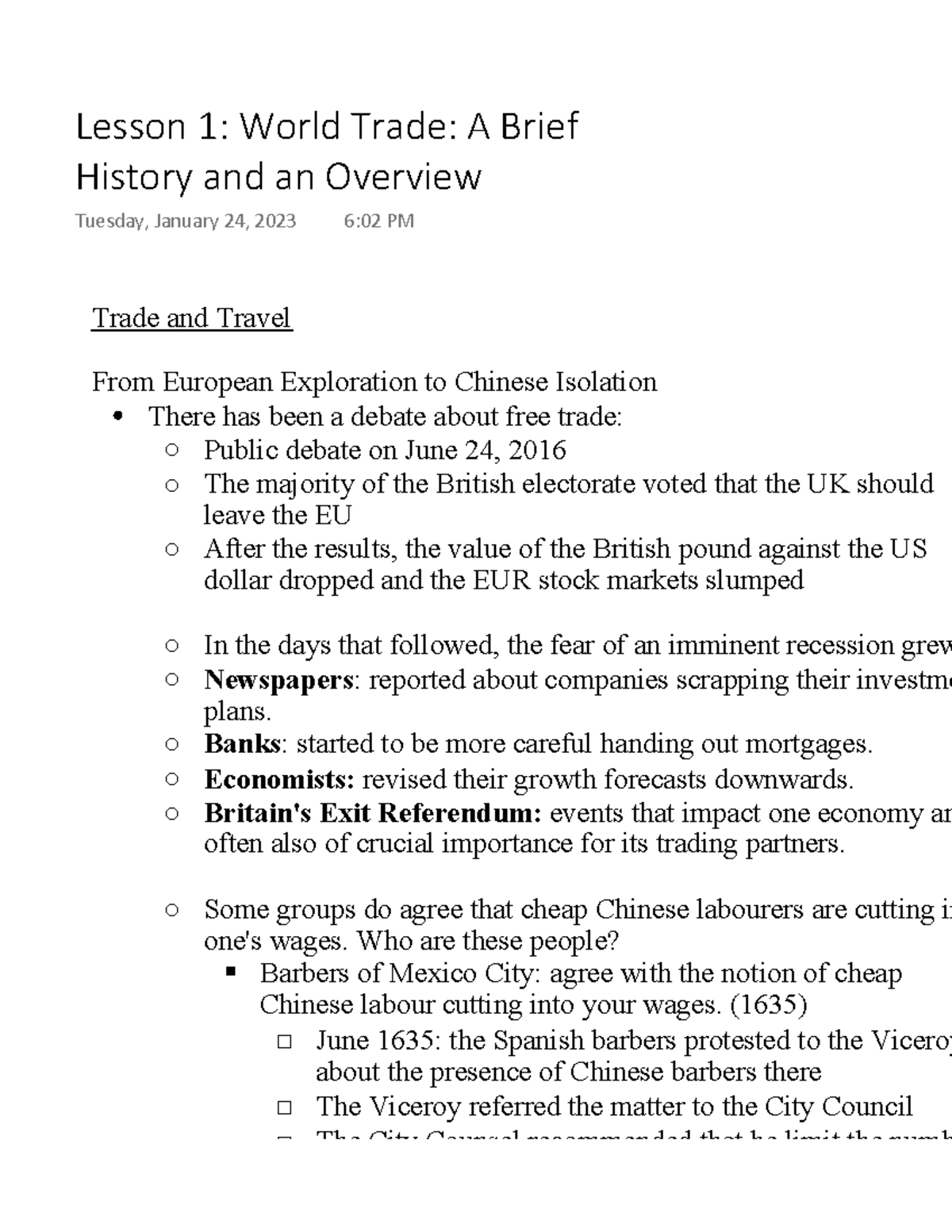 Lesson 1 World Trade A Brief History and an Overview - Trade and Travel ...