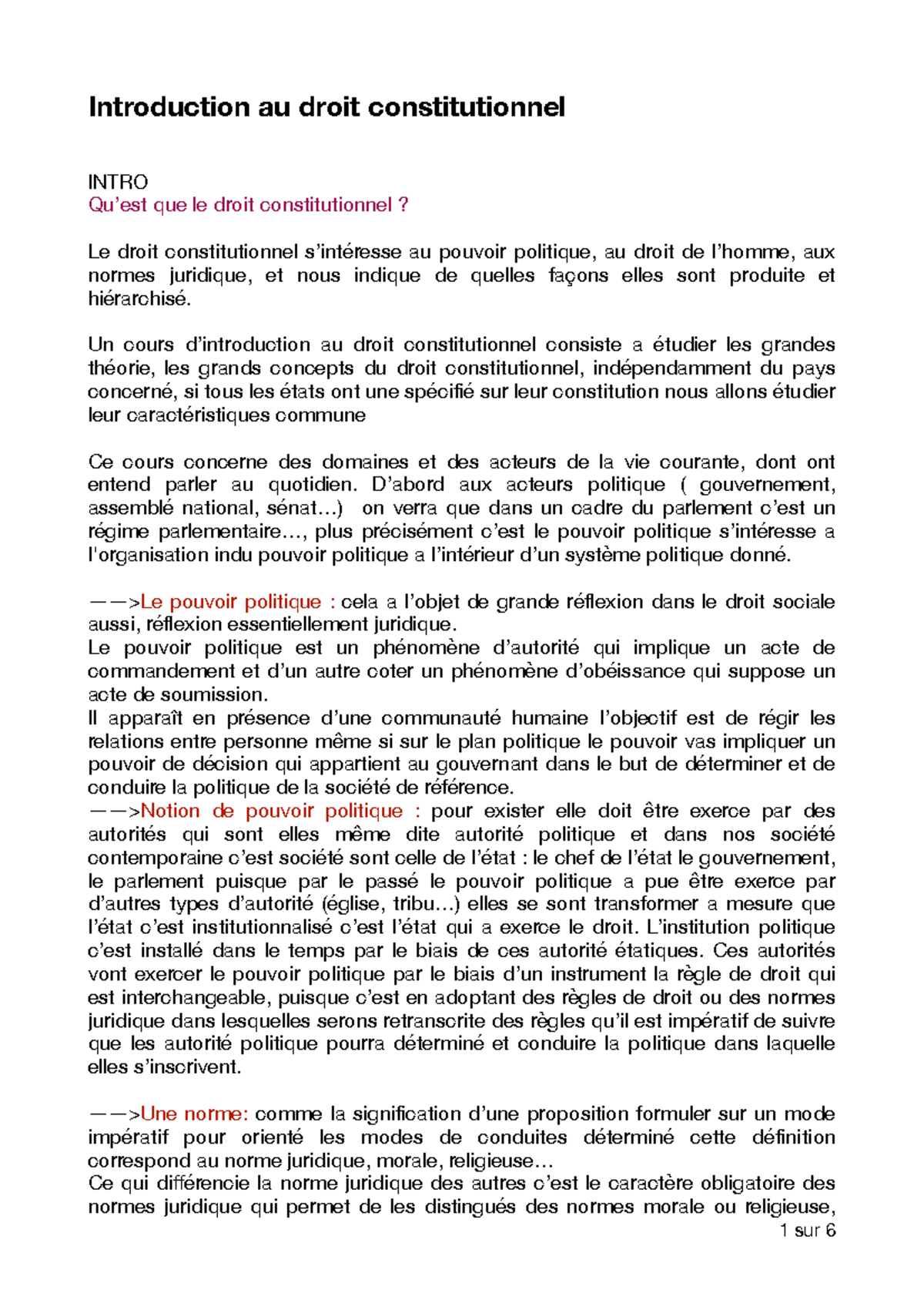 Cours 1 introduction droit constit - Introduction au droit constitutionnel INTRO Qu’est que le ...