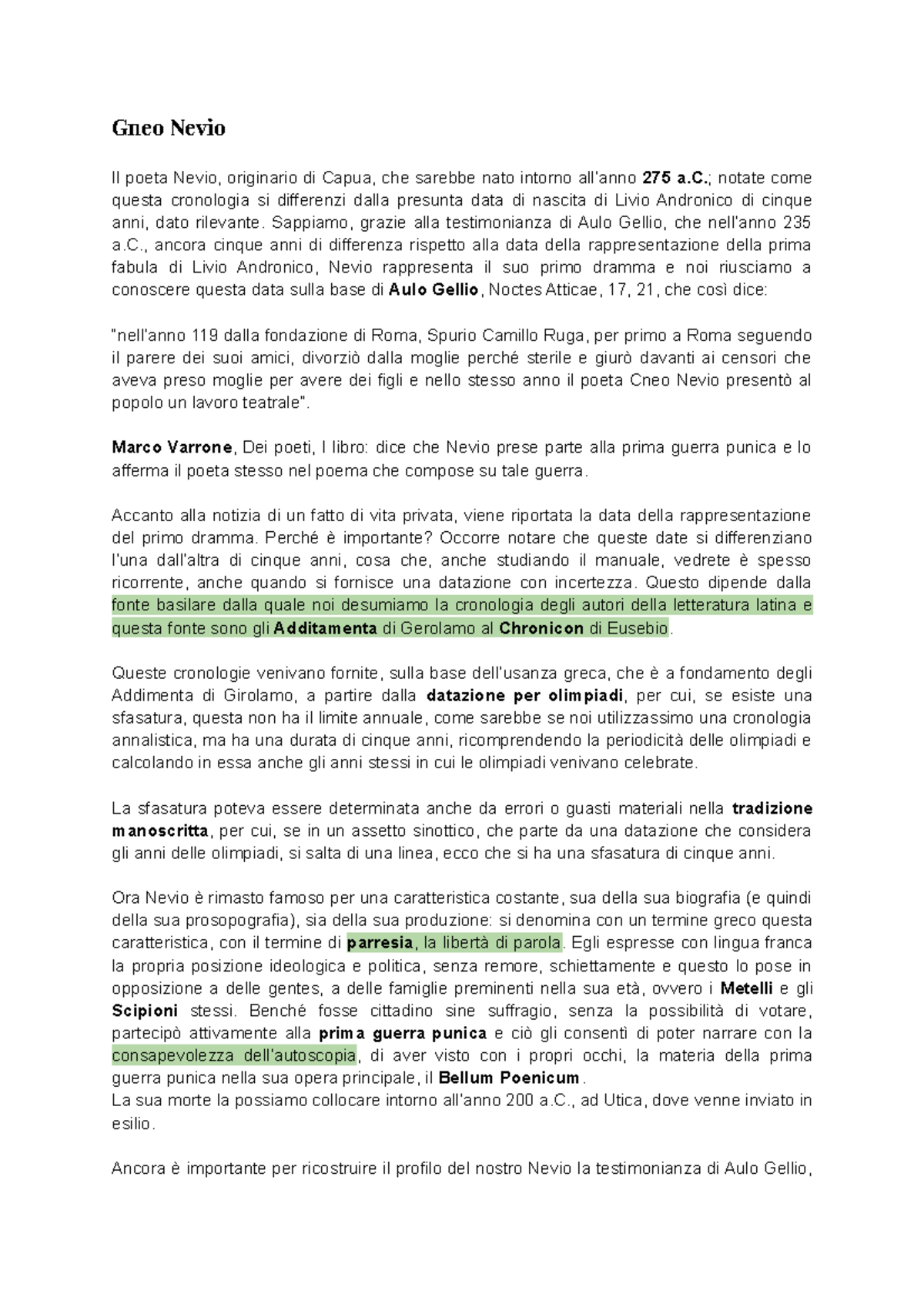 Letteratura latina - Origini - Gneo Nevio - Gneo Nevio Il poeta Nevio, originario di Capua, che ...