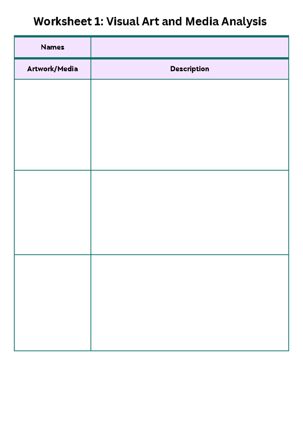 Worksheet 1 Visual Art and Media Analysis - Mechic - Worksheet 1 ...