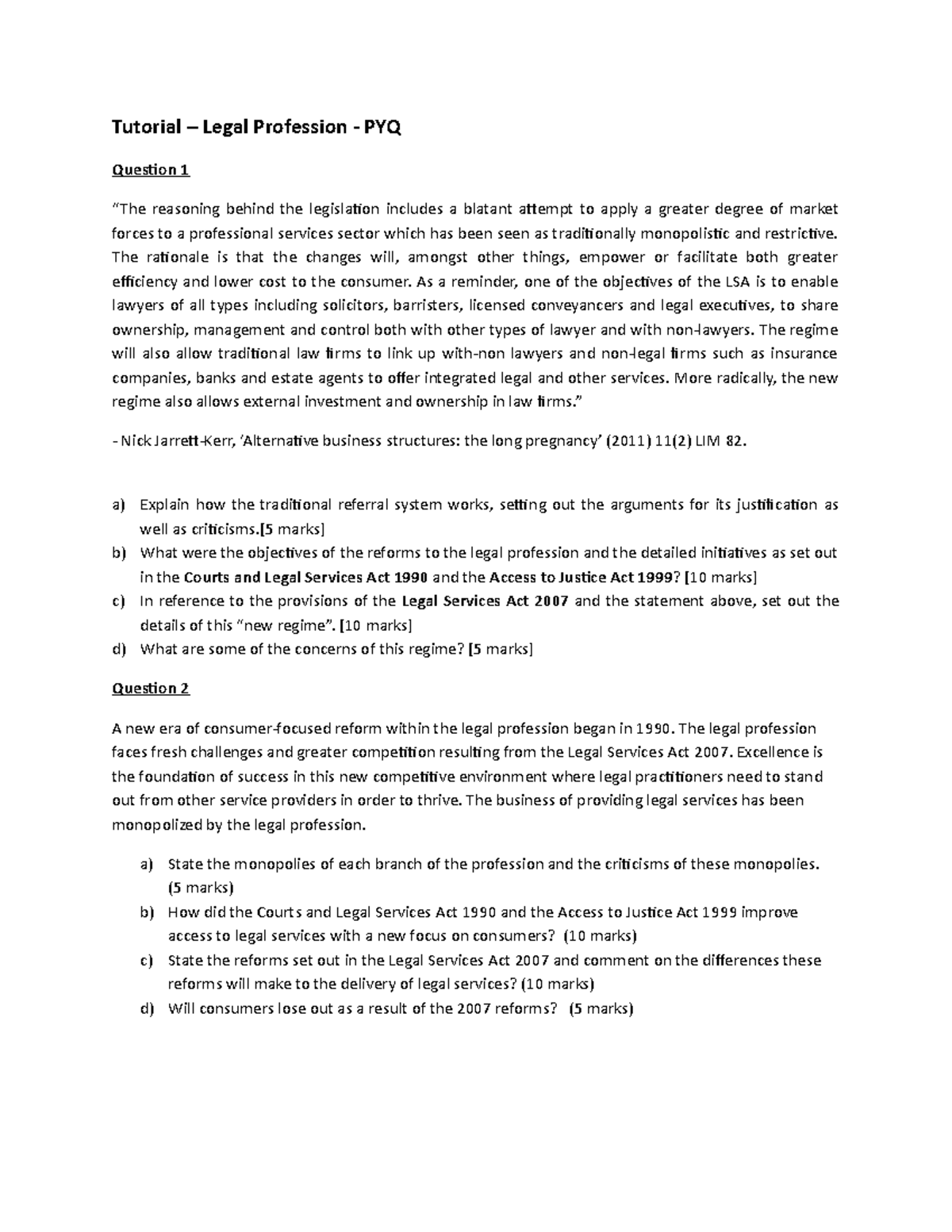 Tutorial - Legal Profession PYQ - Tutorial – Legal Profession - PYQ ...