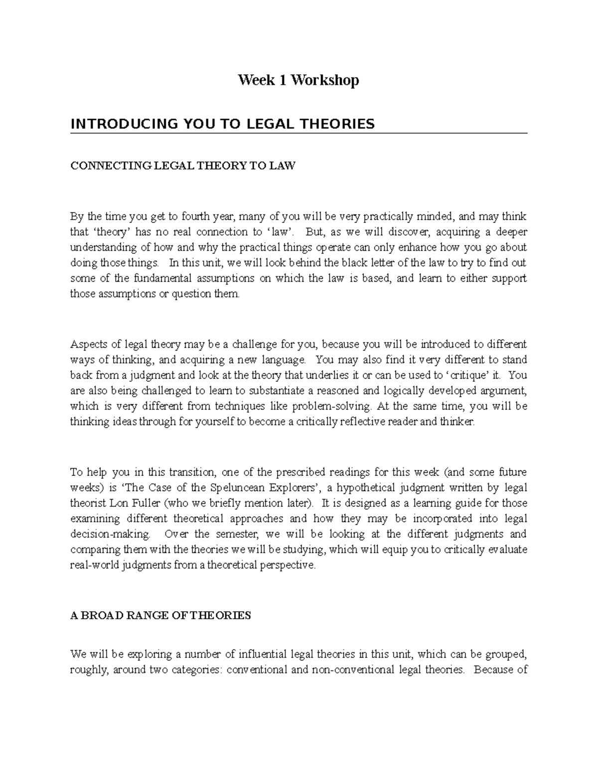 Week 1 Workshop - Intro to legal theory - Week 1 Workshop INTRODUCING ...