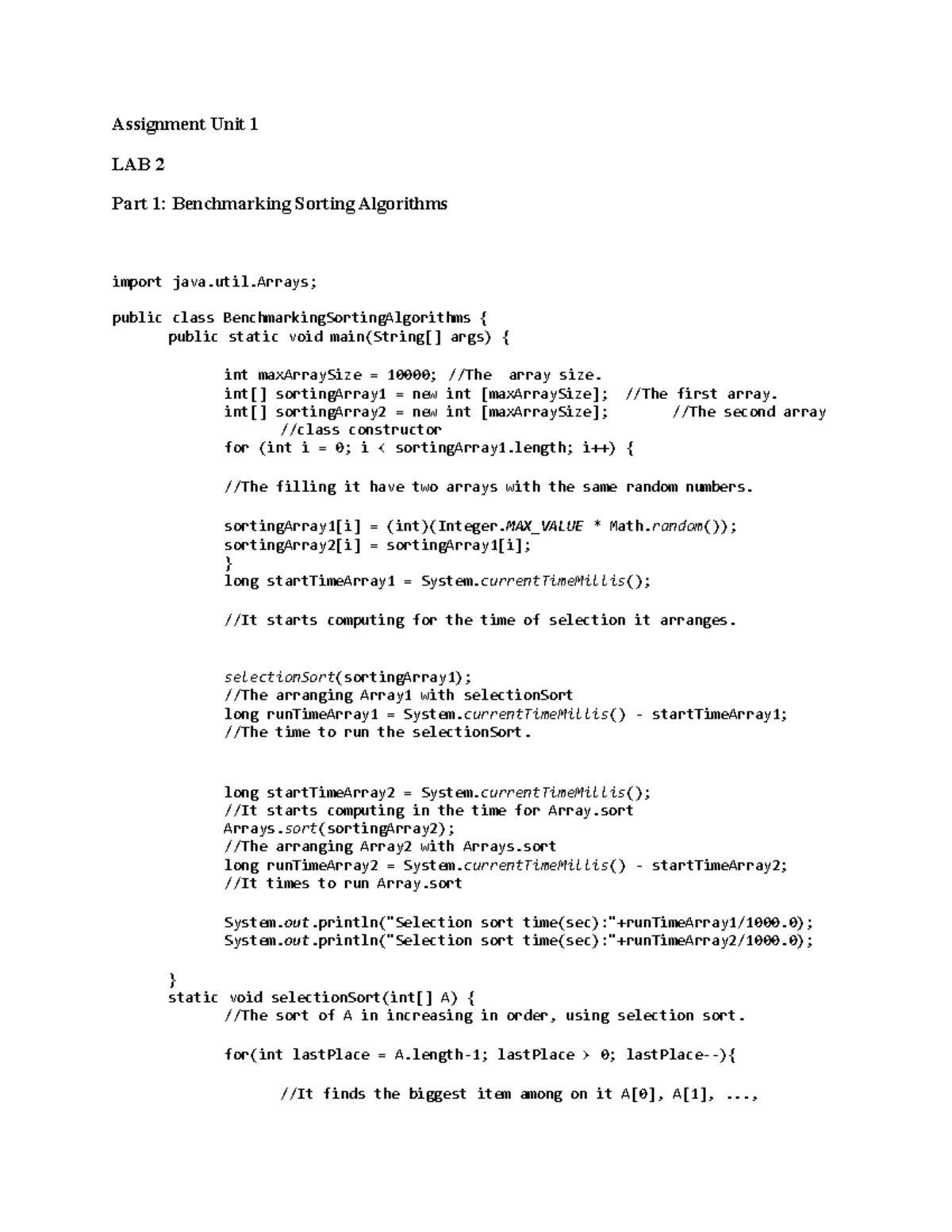 Assignment Unit 1 3 - Assignment Unit 1 LAB 2 Part 1: Benchmarking Sorting Algorithms import ...
