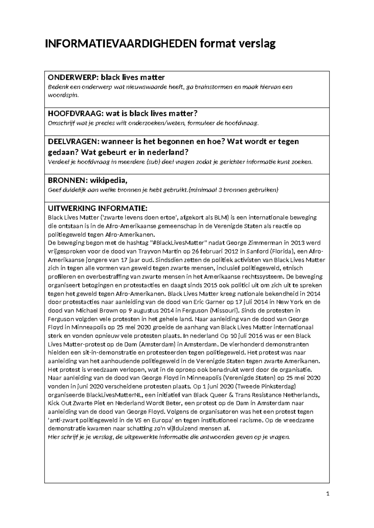 Infovaardigheden format verslag-black lives matter ...
