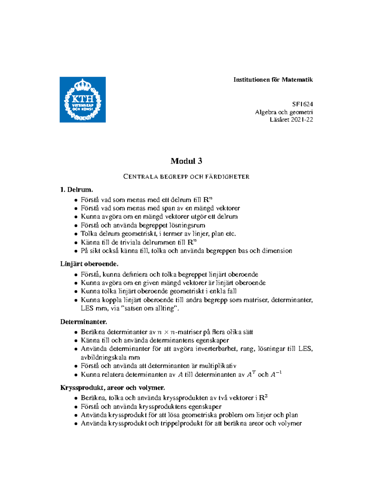 AModul 3 - 1. Centrala Begrepp och färdigheter för modul 3 med en lista ...