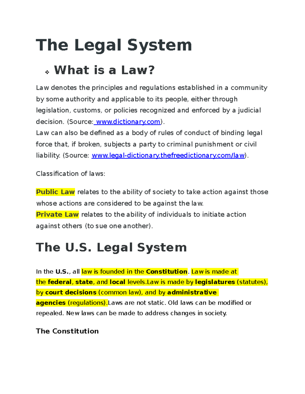 The Legal System - The Legal System What is a Law? Law denotes the ...