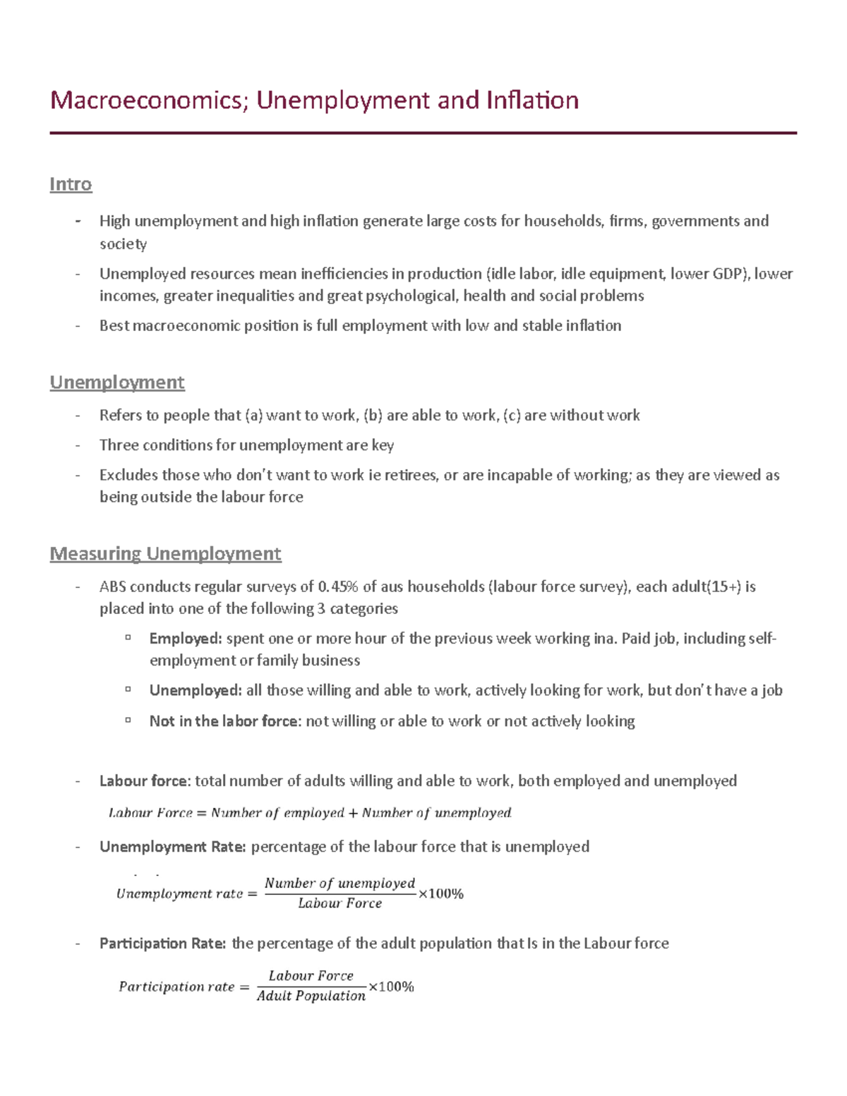 Lec 8 unemployment and inflation - Macroeconomics; Unemployment and ...