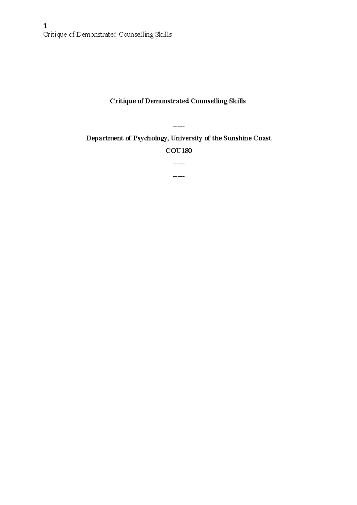 Critique of demonstrated counselling skills - Critique of Demonstrated ...