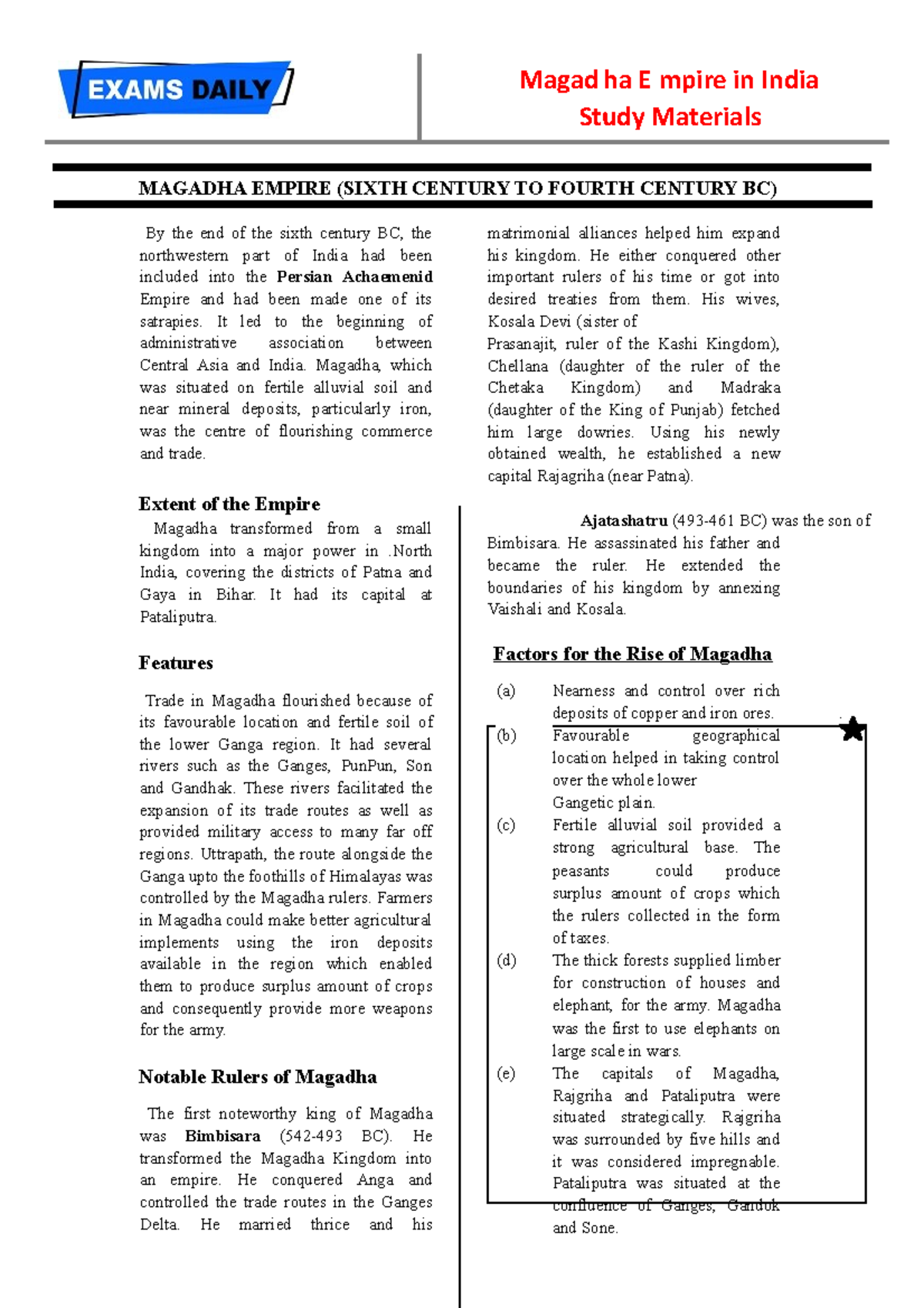 Edited Magadha- Empire - MAGADHA EMPIRE (SIXTH CENTURY TO FOURTH ...