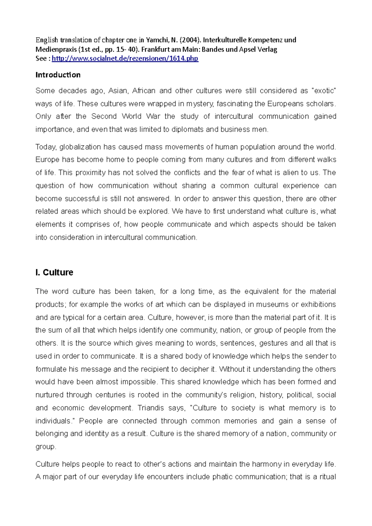 Intercultural Communication Introduction - English translation of ...