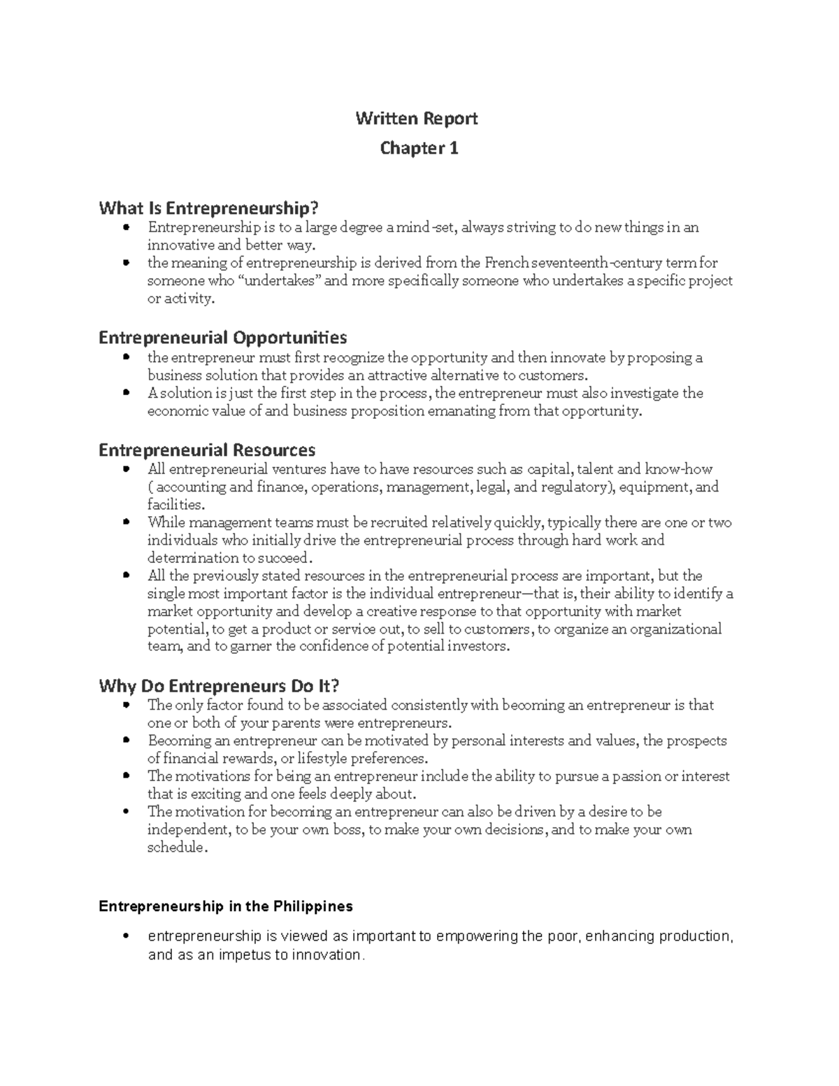 Module 1 Entrep - Written Report Chapter 1 What Is Entrepreneurship ...
