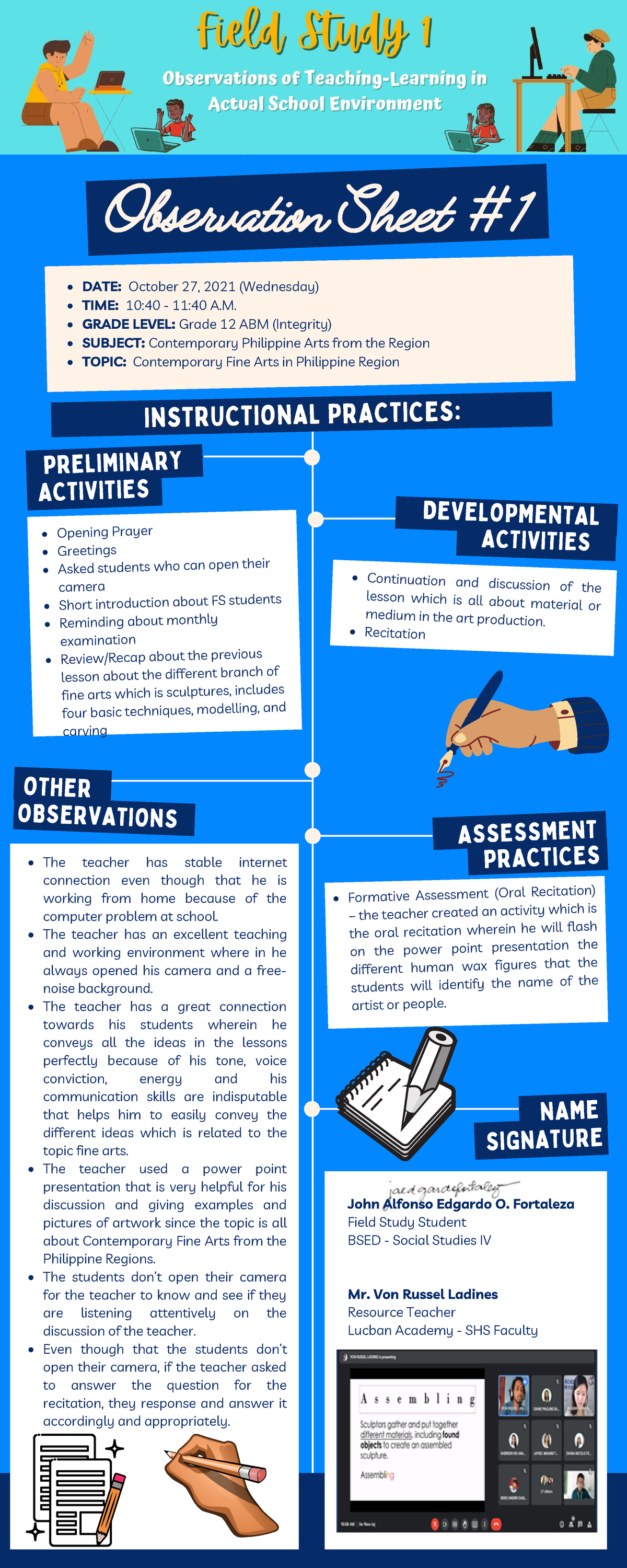 FS1 - Observation Sheet #1 - Fortaleza, John Alfonso Edgardo O. (BSED ...