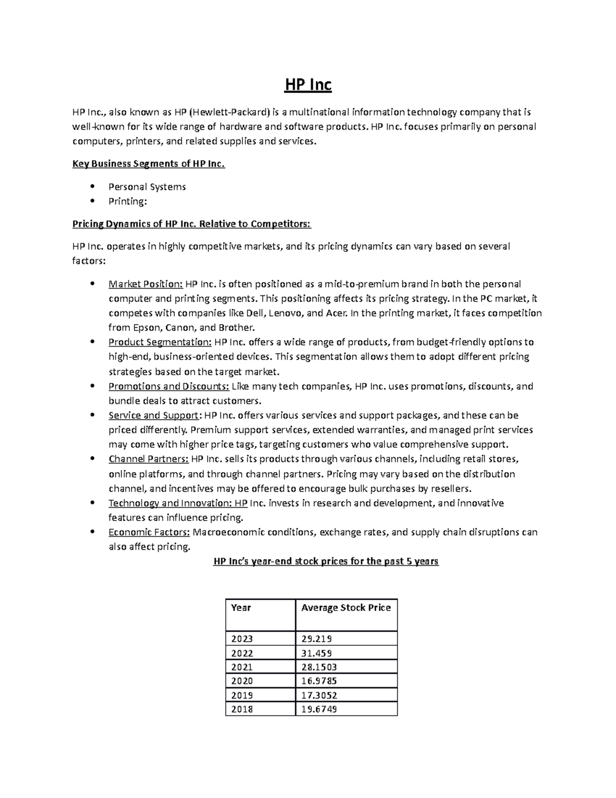 HP Inc Deliverable - Project - HP Inc HP Inc., also known as HP ...