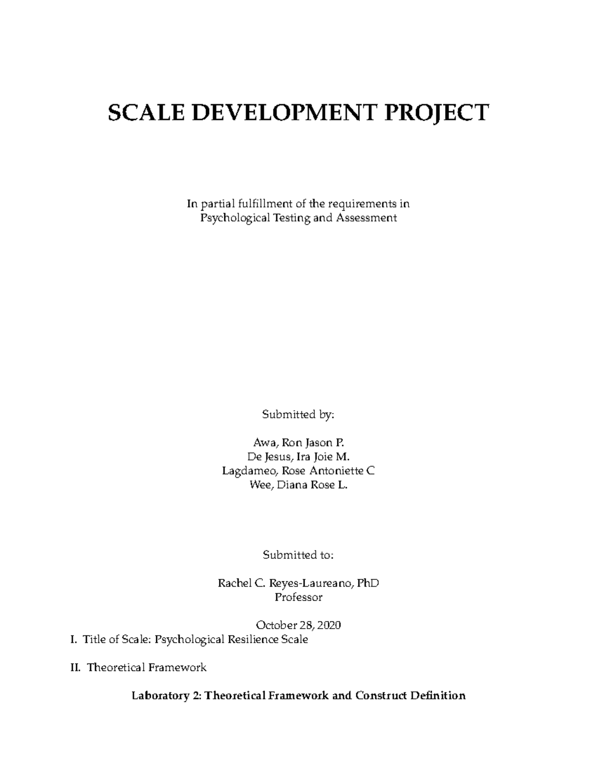 Report on Scale Development Project (Final) - SCALE DEVELOPMENT PROJECT ...