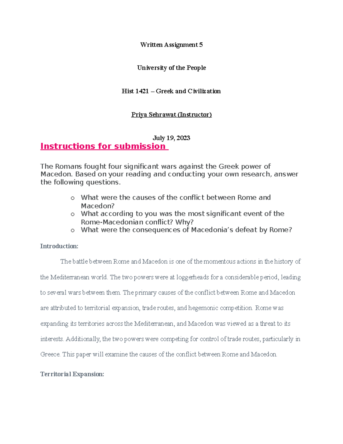 Written Assignment Unit 5 - hist 1421 - UoPeople - Studocu