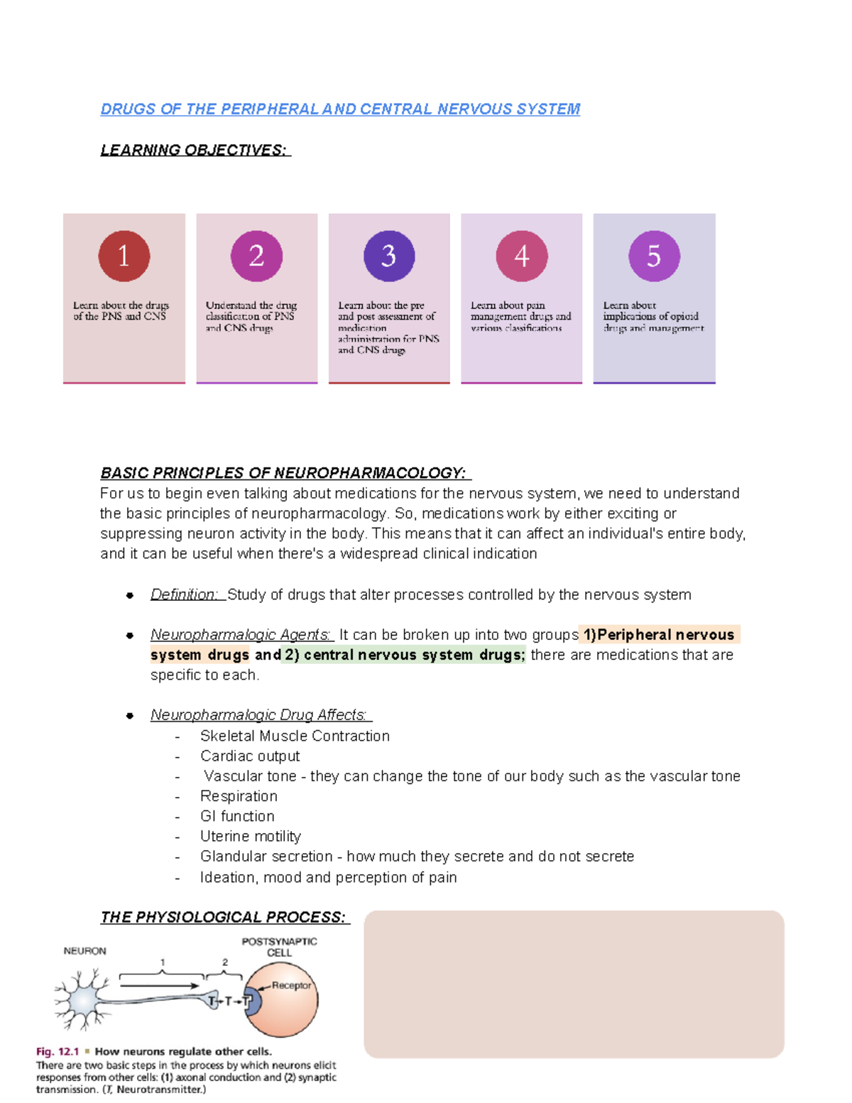 Pharm lec 3 AND 4 - notes - DRUGS OF THE PERIPHERAL AND CENTRAL NERVOUS ...
