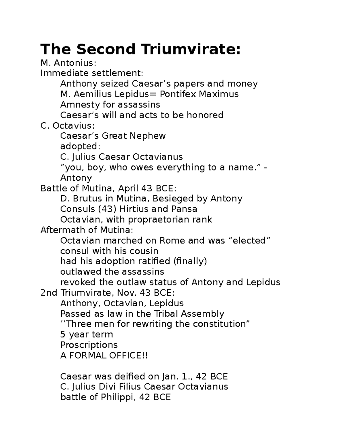 The Second Triumvirate - Antonius: Immediate settlement: Anthony seized ...