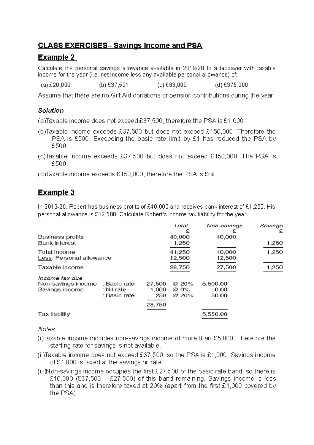 Class Exercises -Savings, PSA and Dividends Answers - CLASS EXERCISES ...